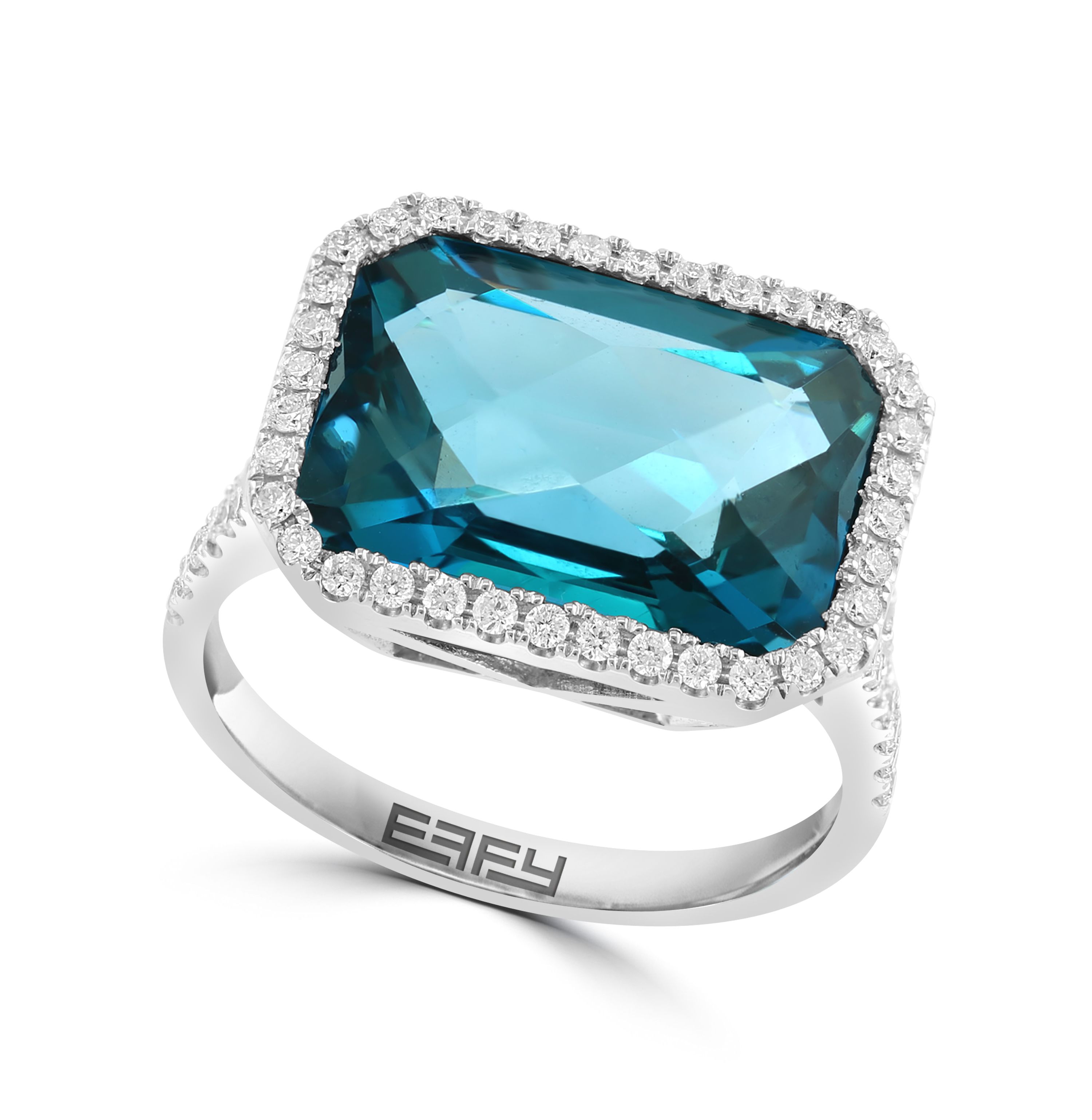 Effy® Diamond and London Blue Topaz Ring in 14K White Gold | Belk