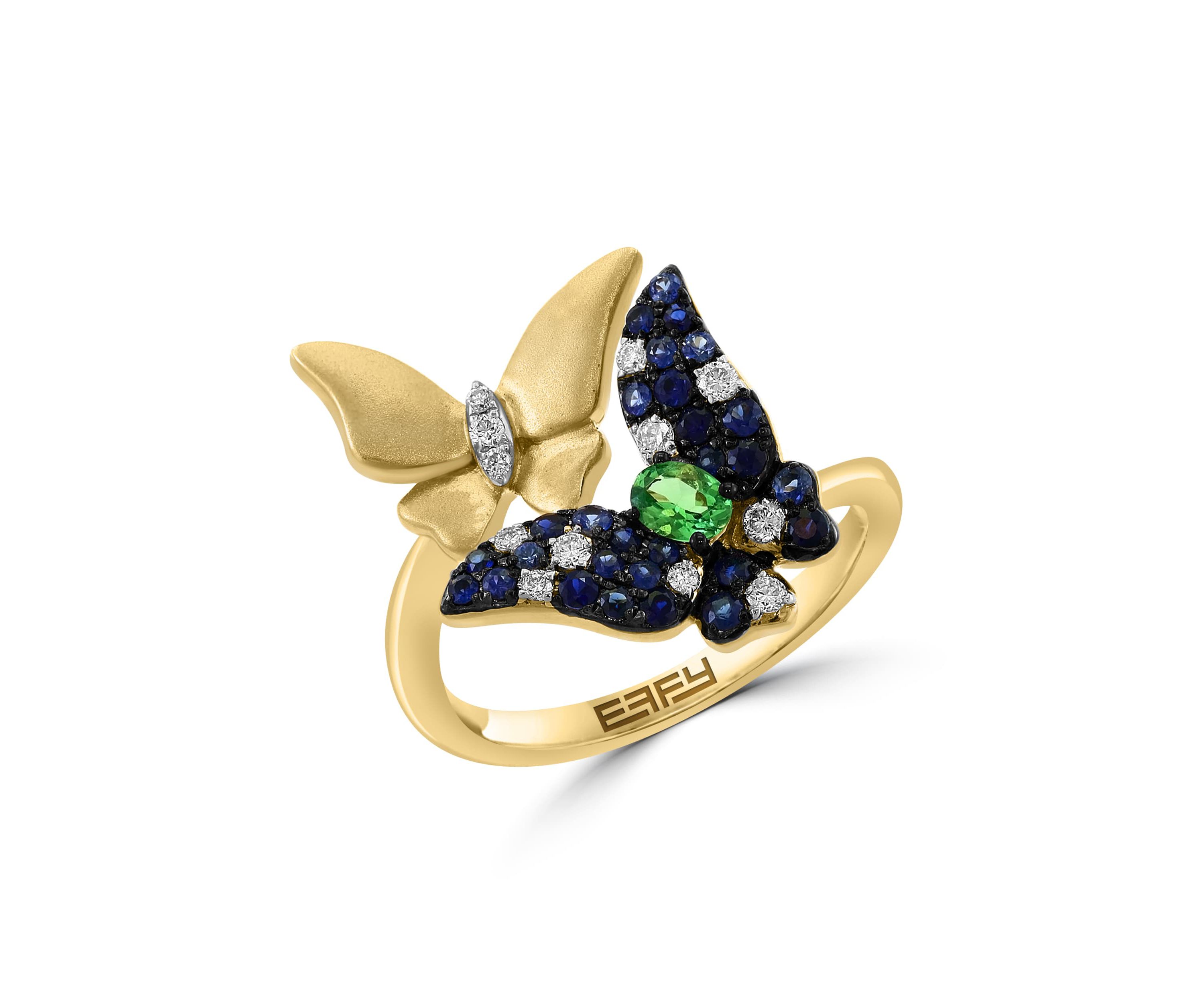Effy® Diamond, Natural Sapphire and Tsavorite Butterfly Ring in 14K ...