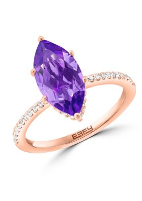 Effy® Diamond and Amethyst Ring in 14K Yellow Gold | Belk