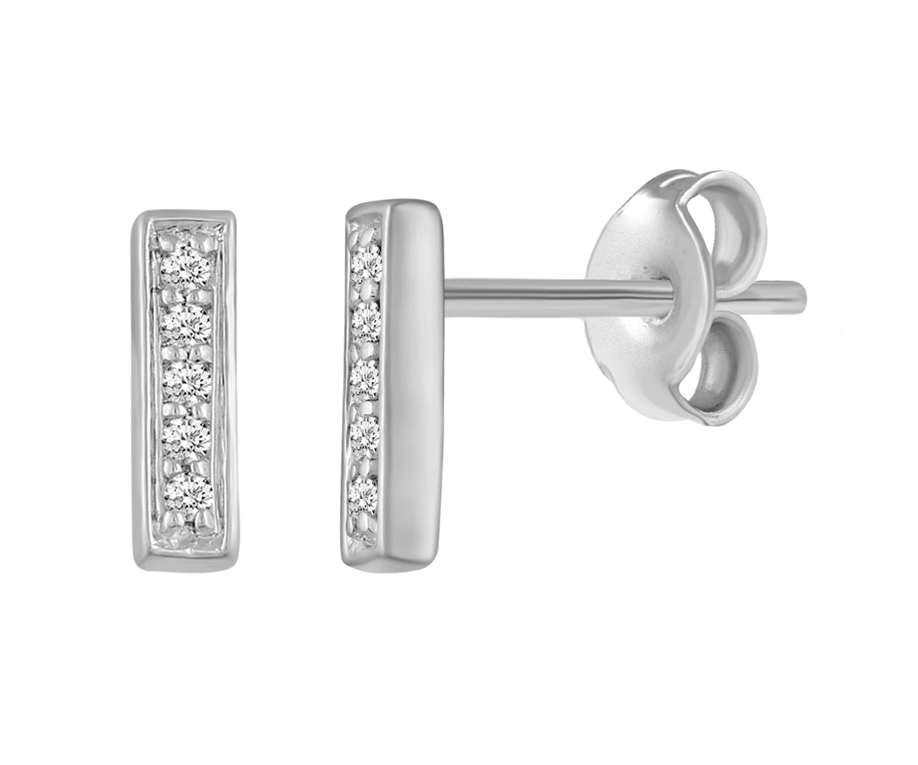 Royal Aura 1/20Ctw Diamond Bar Stud Earrings in 925 Sterling Silver | Belk