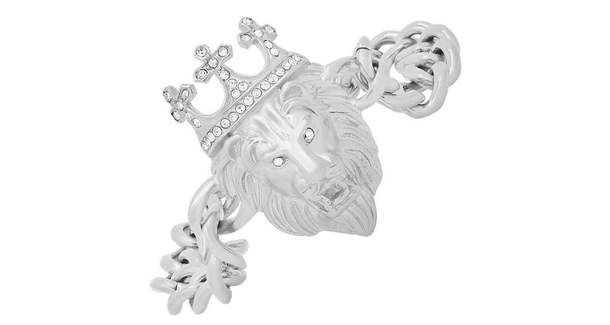 STEELTIME Men's stainless steel cuban link and simulated diamonds lion ...
