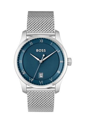 HUGO BOSS Principle Silver Bracelet Blue Dial Watch | belk