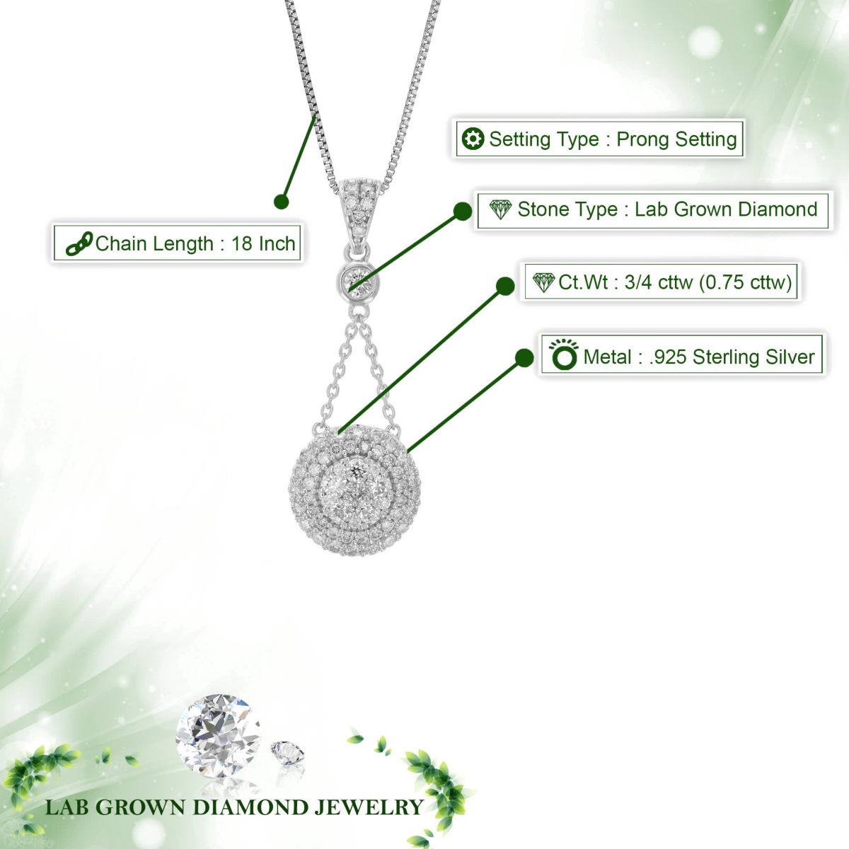 Amairah Lab Created 3/4 ct. t.w. Lab Grown Diamond Pendant Necklace in ...