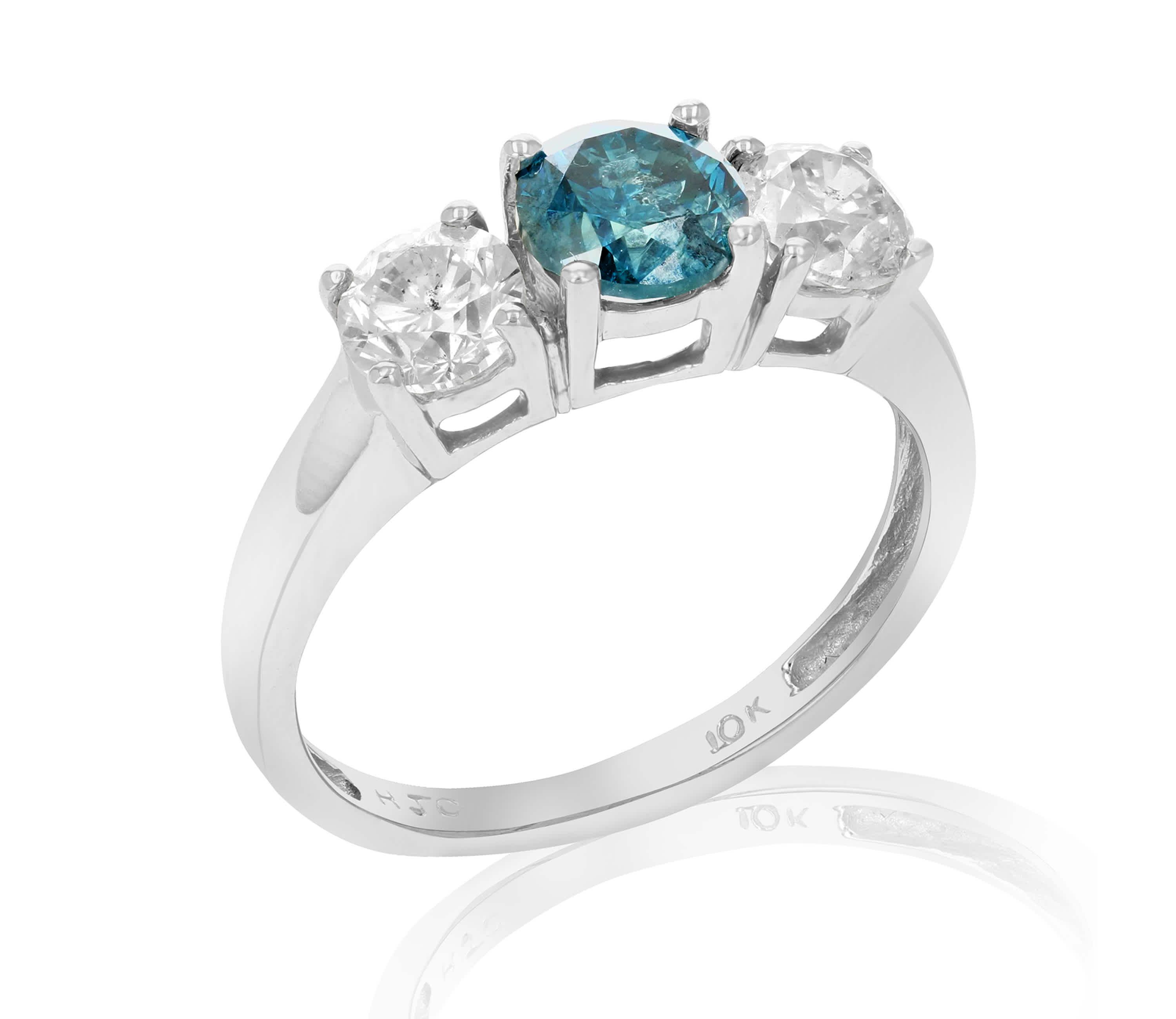 Amairah 2 ct. t.w. 3 Stone Blue and White Diamond Engagement Ring in ...