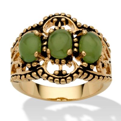 Seta Jewelry Genuine Green Jade Gold-Plated Antique-Finish Triple-Stone ...