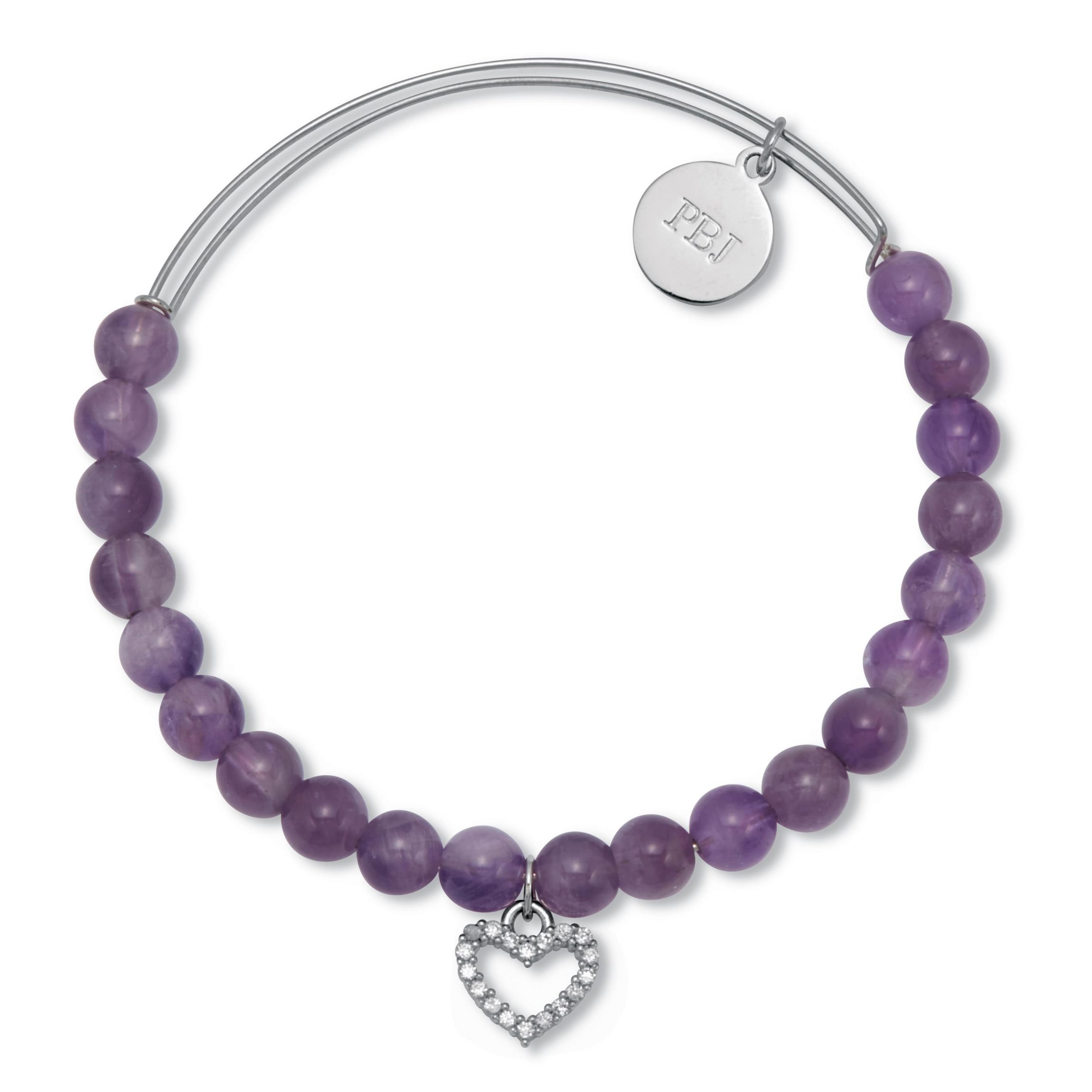 Seta Jewelry Genuine Purple Amethyst Silvertone Heart Charm Bangle, 7.5 ...