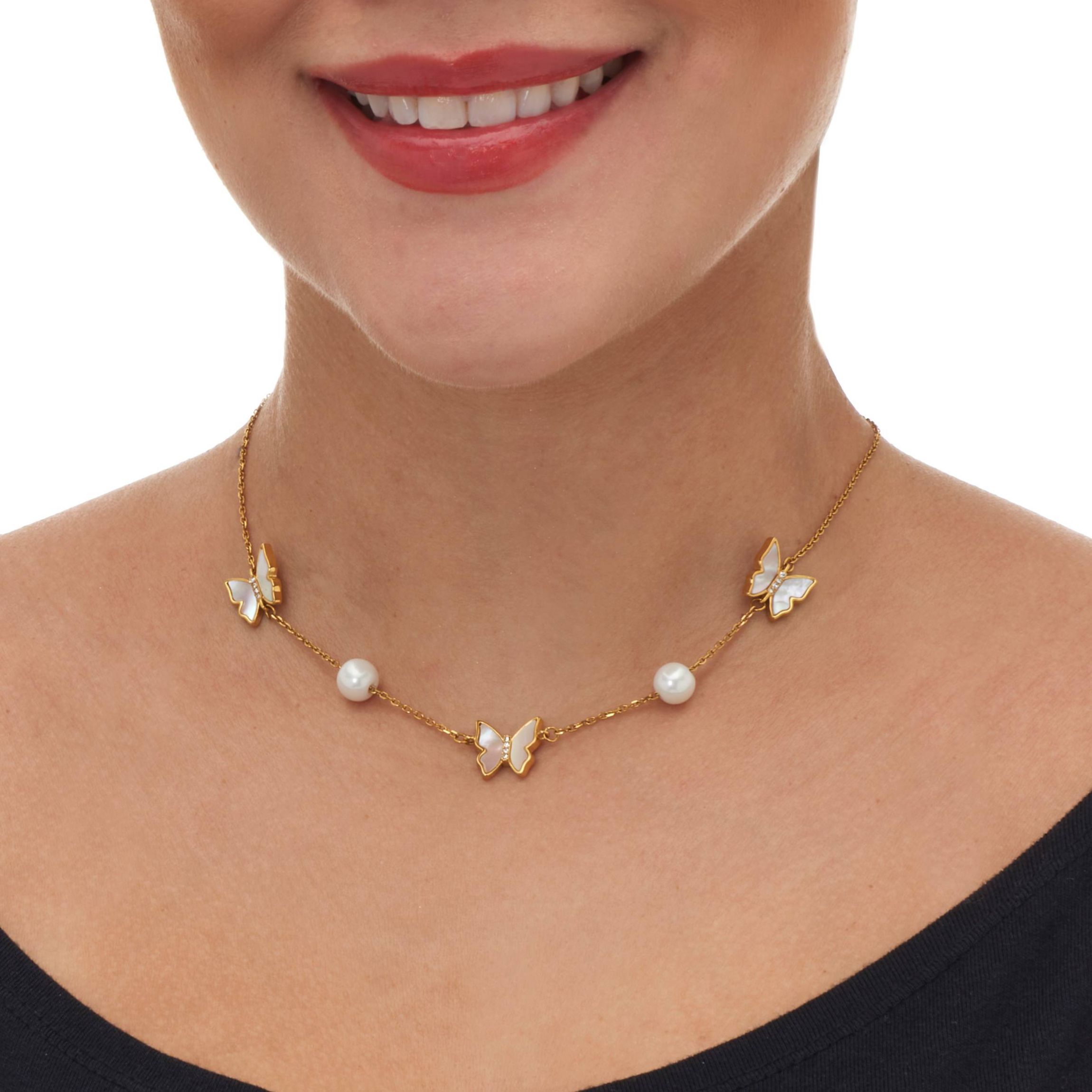 Seta Jewelry Mother of Pearl Gold Ion-Plated Stainless Steel Butterfly ...