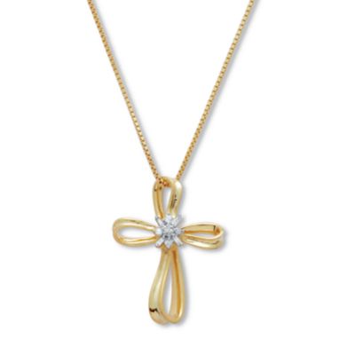 Seta Jewelry .10 TCW Diamond Gold-Plated Sterling Silver Cross Pendant ...