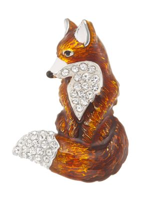 Napier Silver Tone Brown Crystal Fox Pin - Boxed | belk