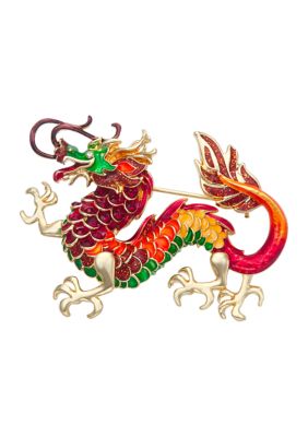 Napier Gold Tone Red Dragon Pin - Boxed | belk