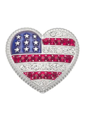 Napier Silver Tone Red White Blue Heart Flag Pin - Boxed | belk