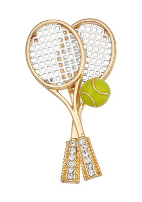 Napier Gold Tone Crystal Tennis Racket Pin | belk