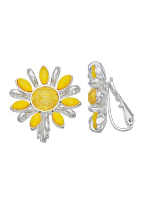 Napier Silver Tone Yellow Flower Stud Clip Earrings | belk