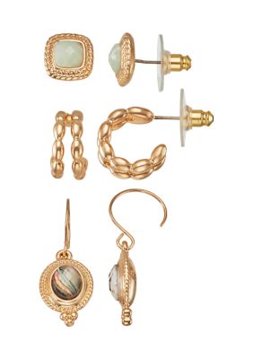 Napier Gold Tone Multi Trio Earrings Set | belk