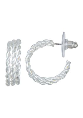 Napier Silver Tone 21 Millimeter Silver Twisted Wire C Hoop Earrings | belk