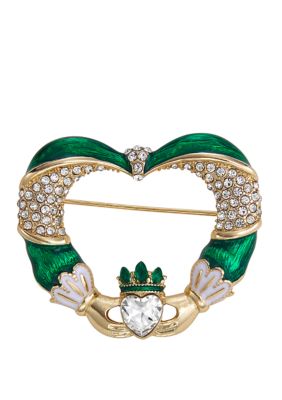 Napier Boxed Gold Tone Green Irish Claddagh Pin | belk