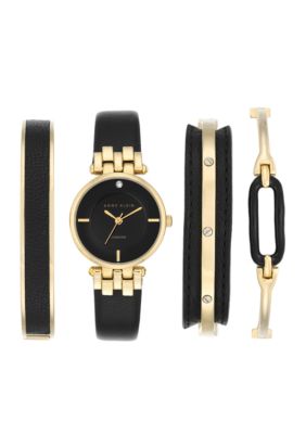 Anne Klein Gold-Tone Diamond Black Watch Box Set | belk