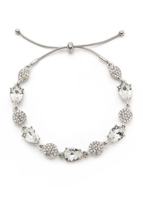 Givenchy Silver Tone Crystal White Pave Pear Slider Bracelet | belk