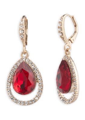 Givenchy Gold Tone Red Open Pavé Pear Drop Earrings | belk
