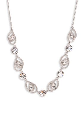 Givenchy Silver Tone 16'' Crystal Pave Pear Frontal Necklace | belk