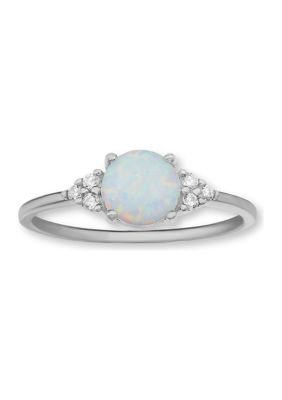 Belk Sterling Silver Sterling Silver Round Opal Cubic Zirconia Cluster ...