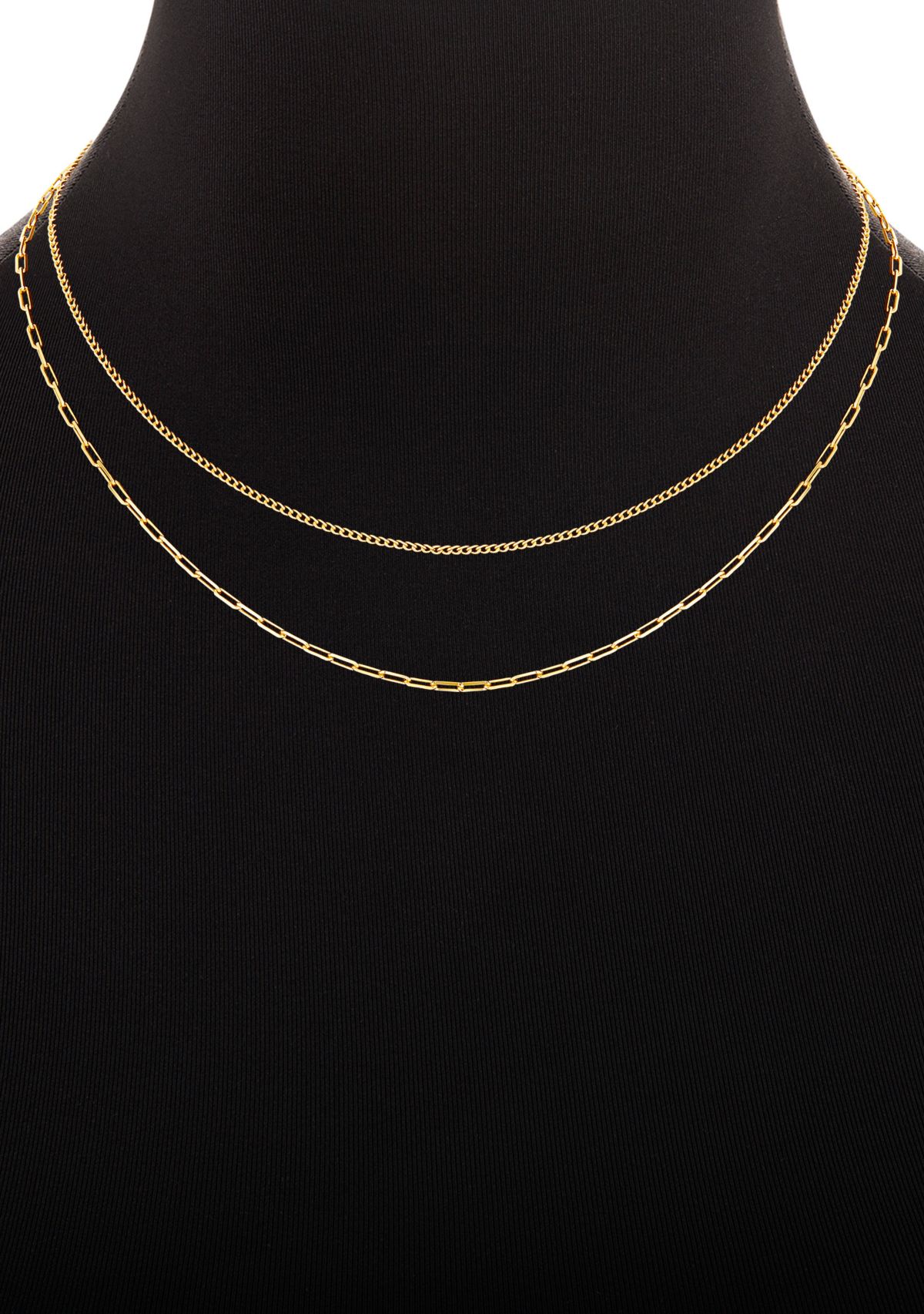 Belk Silverworks Gold Plated Baby Curb & Paperclip Chain Duo Necklace ...