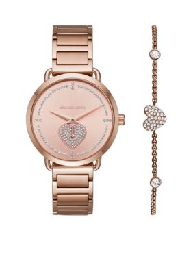Michael Kors Women's Rose Gold Stainless Steel Portia Bracelet Watch ...