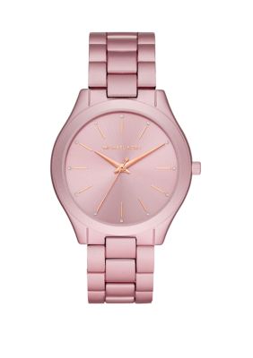 Michael Kors Slim Runway Three Hand Pink Aluminum Watch | belk