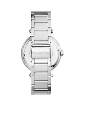 Michael Kors Women's Mid-Size Silver Tone Stainless Steel Parker Logo ...