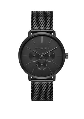 Michael Kors Men's Blake Three-Hand Black IP Stainless Steel Mesh Watch ...