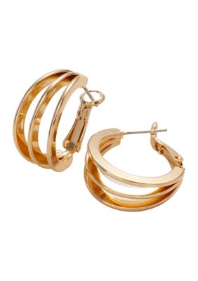 Belk Gold Tone Triple Wire Hoop Earrings | belk