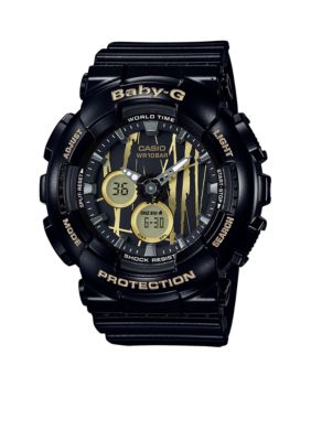 Baby-G Women's Black with Gold Slash Face Ana-Digi Baby-G Watch | belk