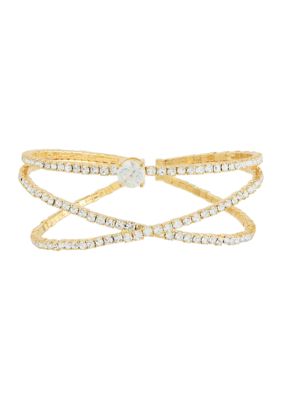 Belk Silverworks Gold Plated Crystal Double Bangle with Cubic Zirconia ...