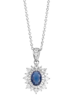 Belk Silverworks Blue Cubic Zirconia Oval Halo Pendant Necklace | Belk