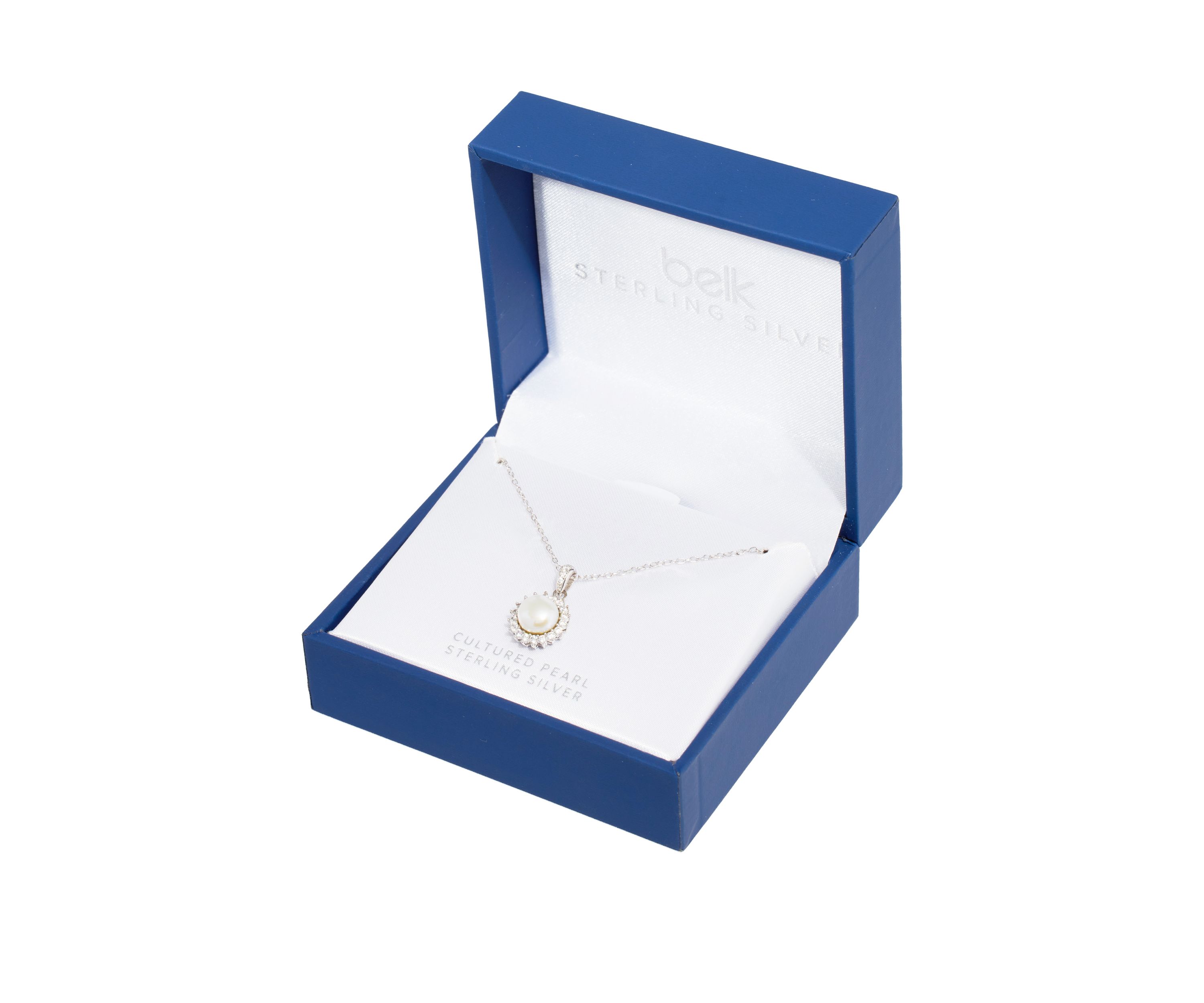 Belk Sterling Silver Boxed Freshwater Pearl with Cubic Zirconia Border ...