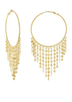 Jessica Simpson Gold-Tone Large Hoop Disc Fringe Earrings | belk