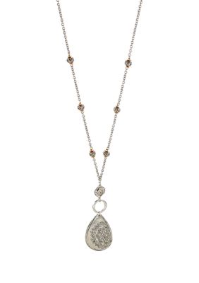 Ruby Rd Silver-Tone Long Necklace with Etched Teardrop Pendant | belk
