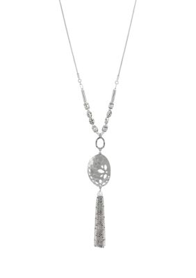 Ruby Rd Silver Tone 31'' + 3'' Extender Oval Pendant Cutout Necklace ...