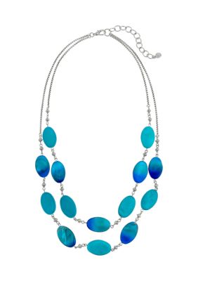 Ruby Rd Silver Tone 20'' + 3'' Extender Double Row Linked Multi Blue ...