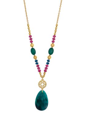 Ruby Rd Gold Tone Long Multi Colored Frontal Beaded Teardrop Pendant ...