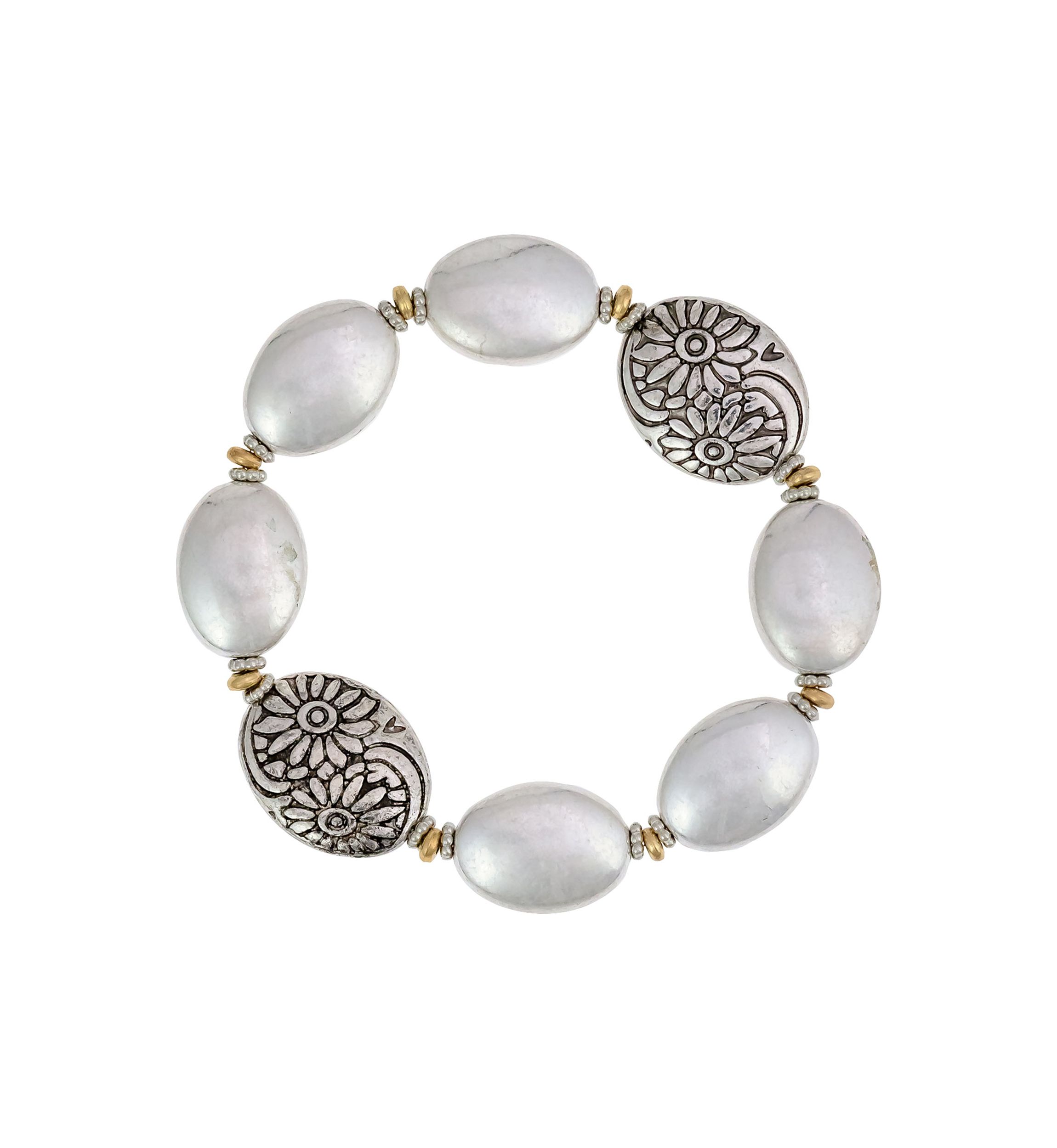 Ruby Rd Two-Tone Oval Bead Stretch with Etched Bead Accent Bracelet | Belk