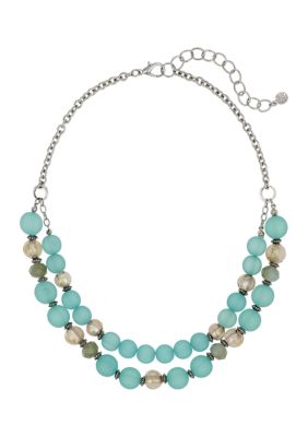 Ruby Rd 2 Row Aqua Beaded Necklace | Belk