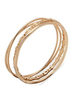 Nine West Gold Tone Set of 3 Crystal Bangles Box Bracelets | belk