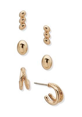 Nine West Gold Tone Stud Trio Post Earrings Set | Belk