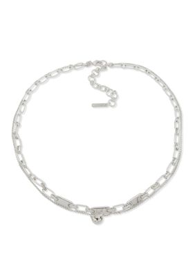 Nine West Silver Tone Crystal Pendant Multi Row Necklace | Belk