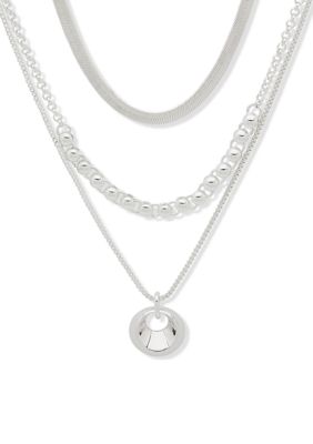 Nine West Silver Tone Multi Row Pendant Drop Necklace | Belk