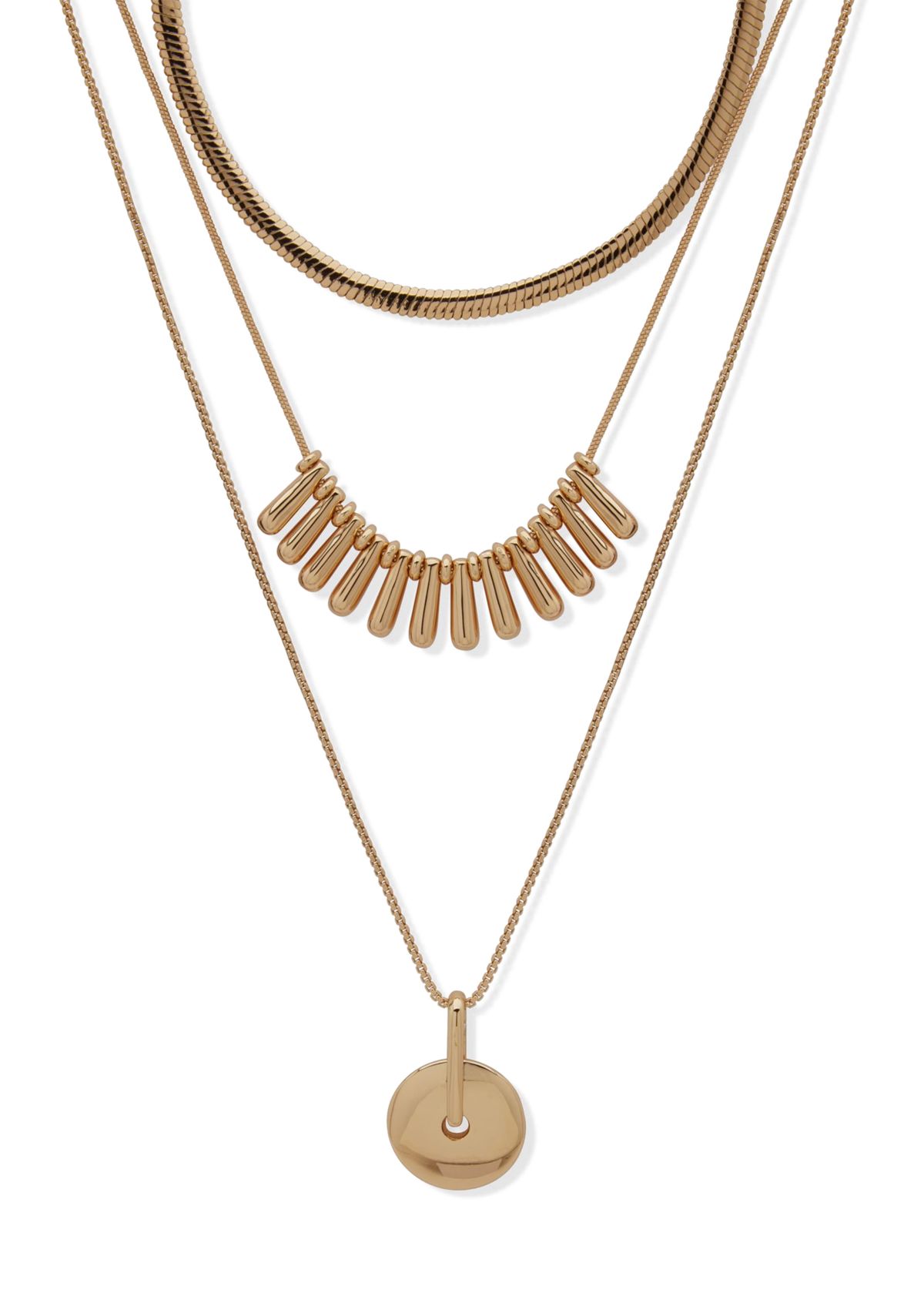 Nine West Gold Tone Multi Row Pendant Necklace | Belk