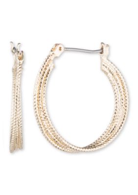 Nine West Gold-Tone Heavy Metal Ears Medium Hoop Earrings | belk
