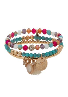 Lonna & Lilly Gold Tone 3 Row Beaded Stretch Bracelet | belk