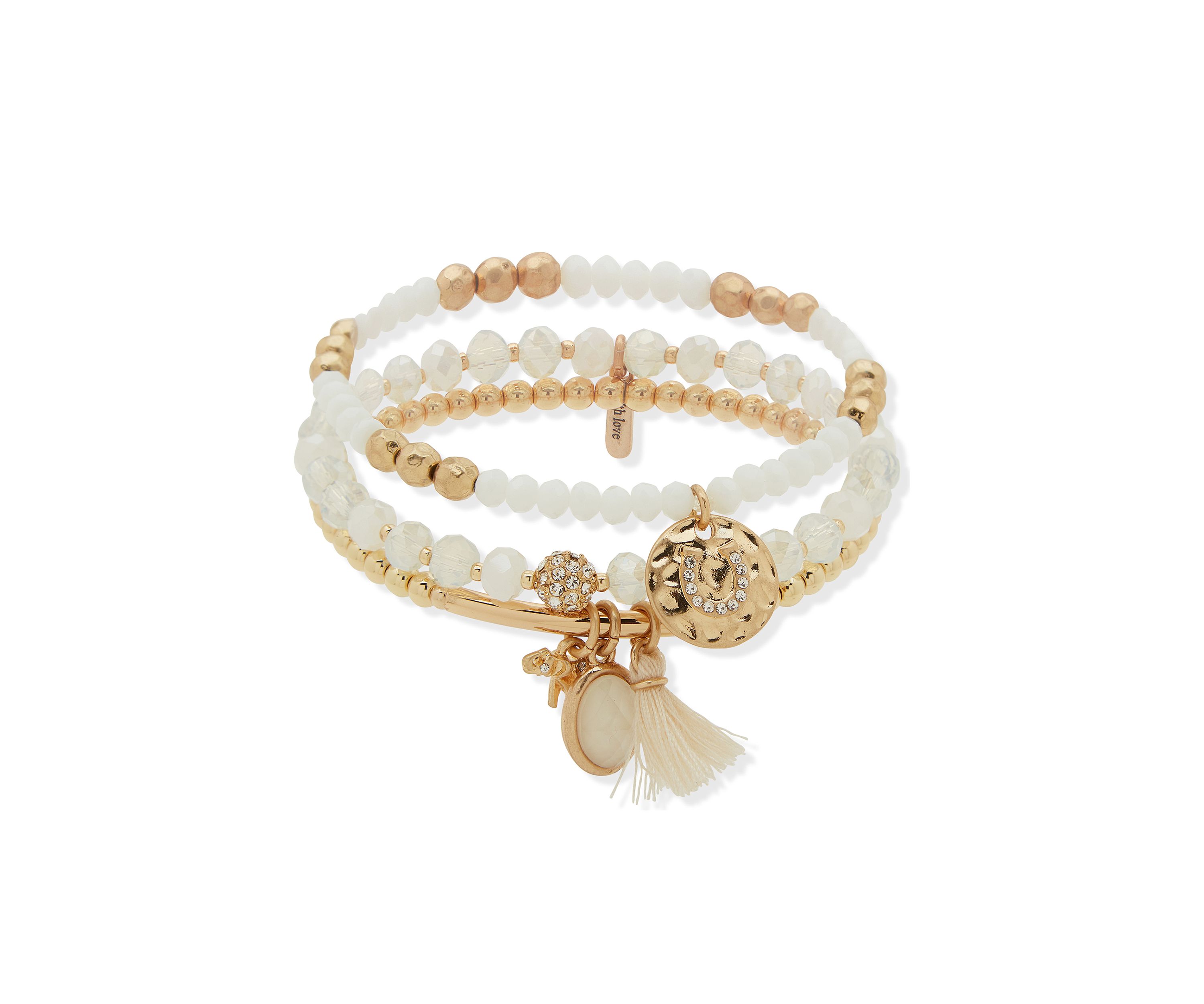 Lonna & Lilly Gold and Tone White Beaded Stretch Bracelet - Set of 3 | Belk